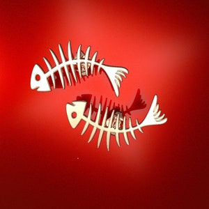 Solid 14k Gold Fish Bone Earrings Fish Skeleton Dainty Stud Earrings ...