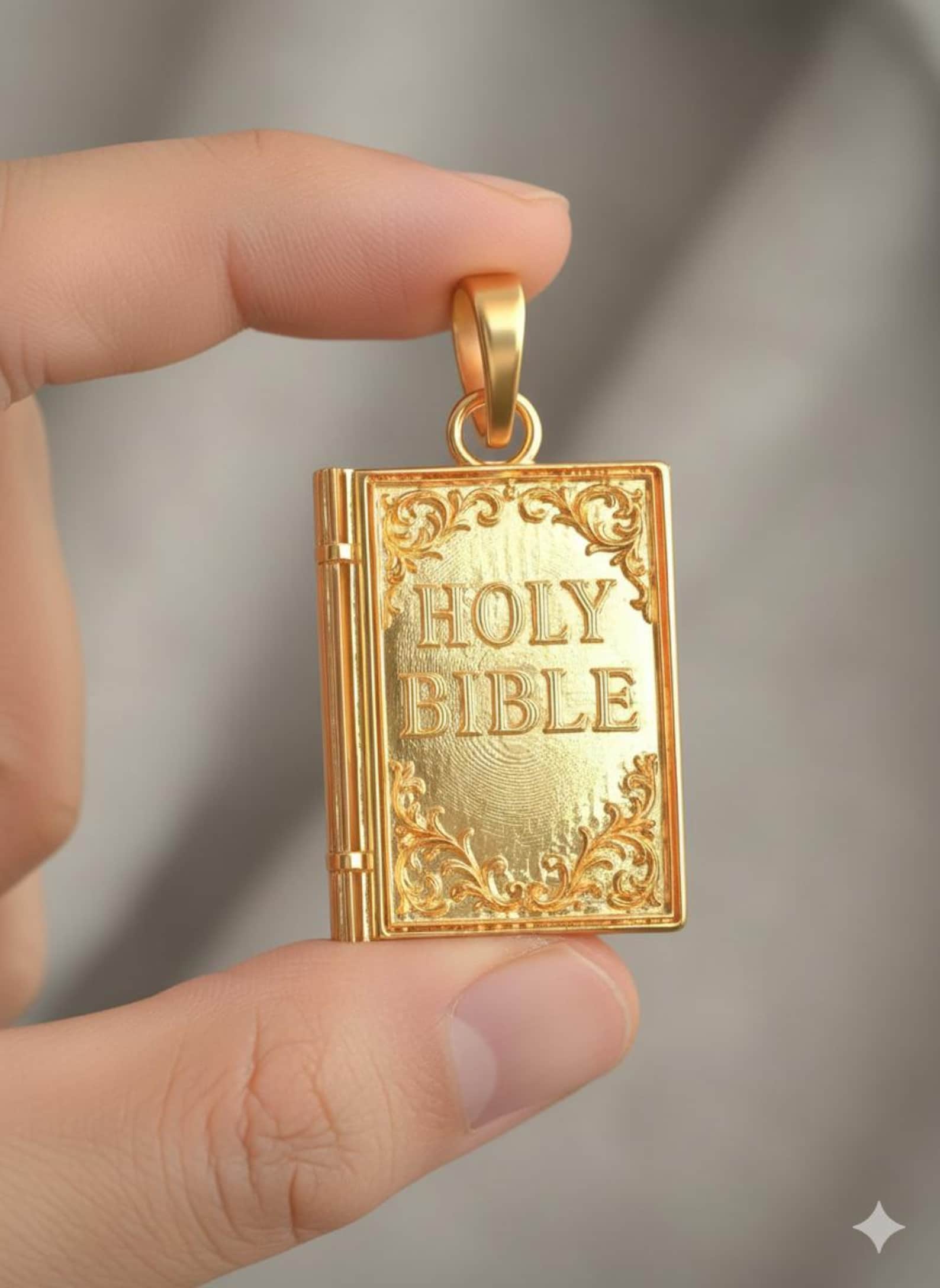 Solid Gold Bible Pendant: 10K/14K Religious Charm Necklace - Etsy