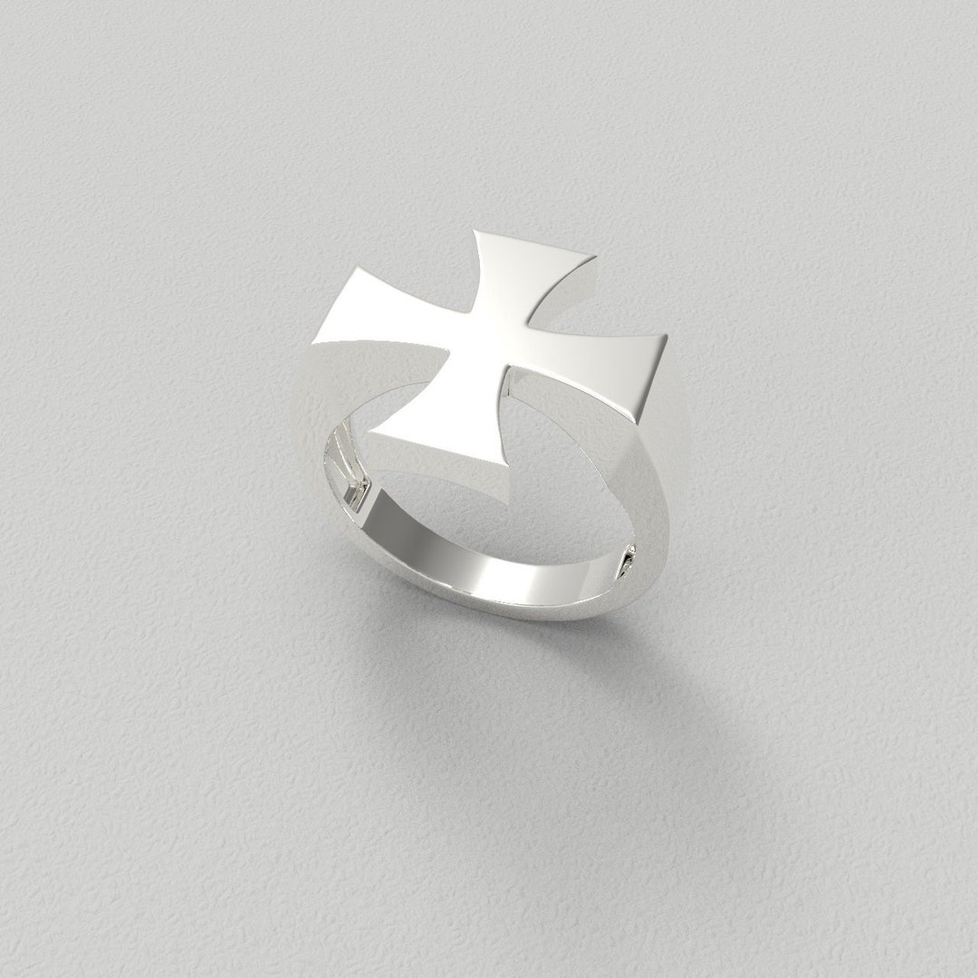 Heavy 925 Sterling Silver Cross Ring Mens Silver Cross Signet Ring Band ...
