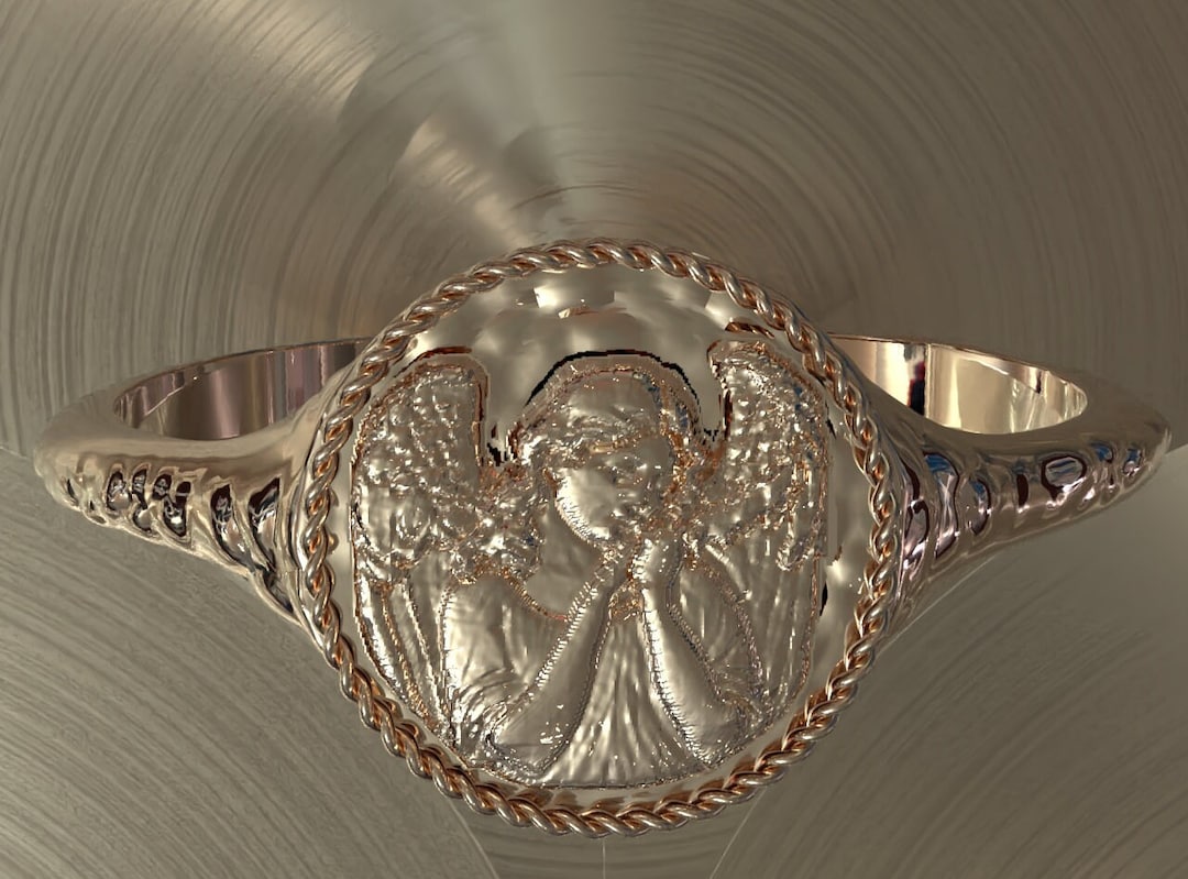 Solid 10K 14K Gold Guardian Angel Amulet Religious Charm Signet Ring ...