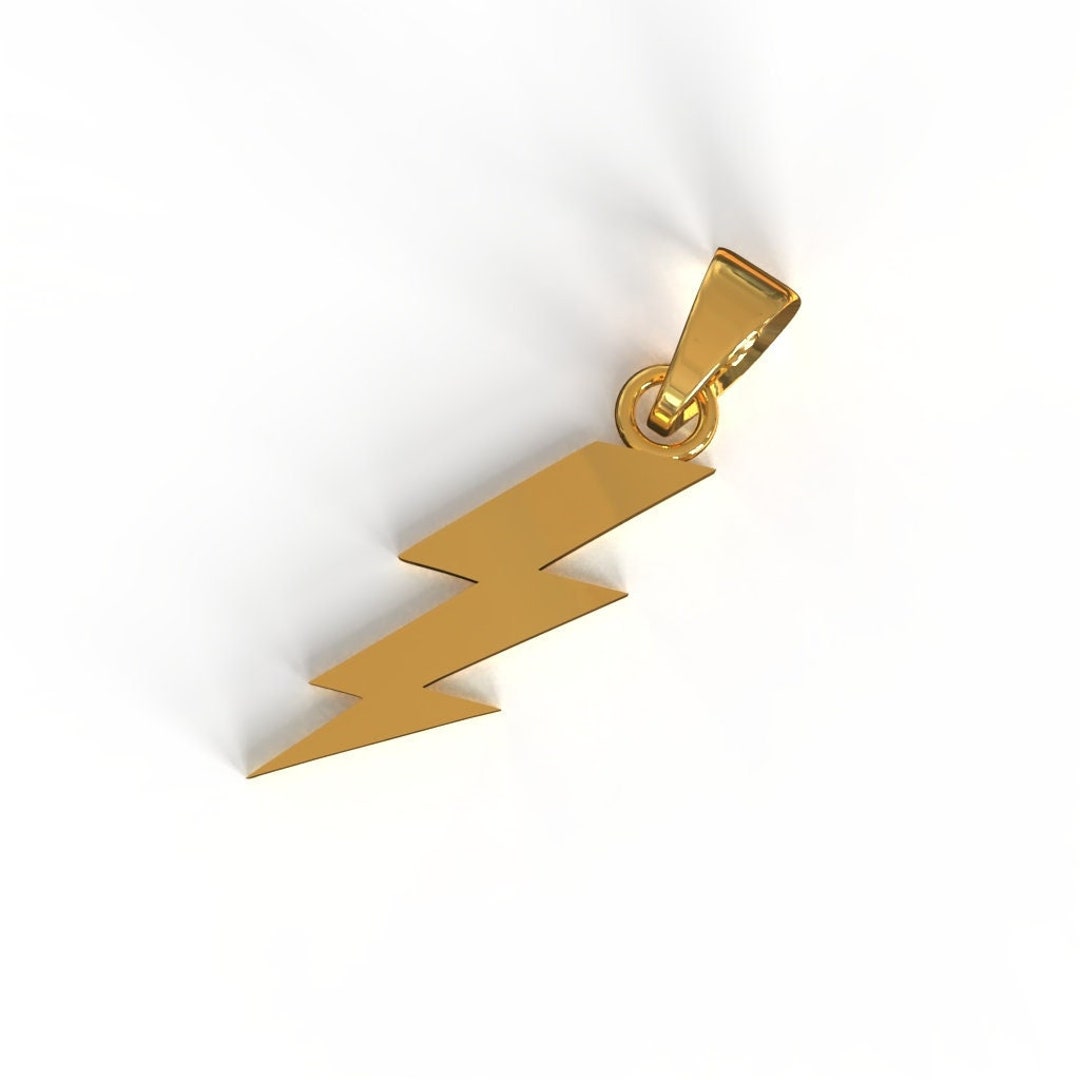 10k 14k Solid Yellow/white/rose Gold Lightning Bolt Pendant - Etsy