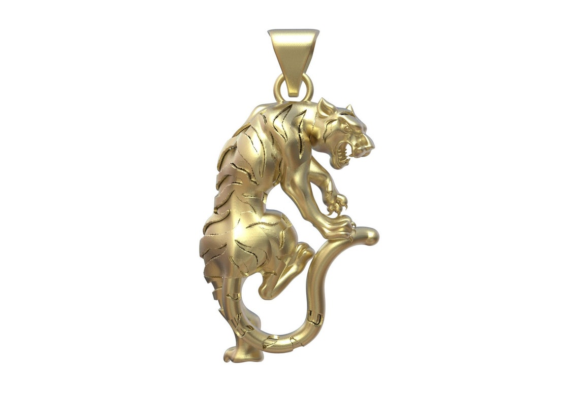 Mens Womens Solid 10K 14K Gold Tiger Pendant - Strength, Power and ...
