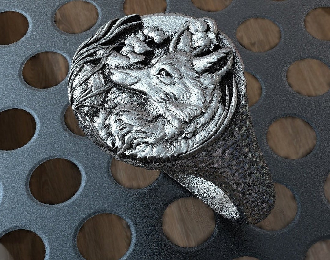 Sterling Silver Wolf Signet Ring 925 Silver Wolf Forest Band - Etsy
