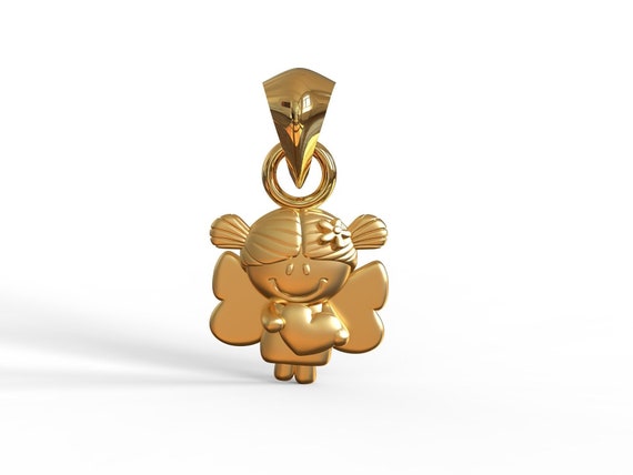 Solid Gold Baby Angel With Heart Pendant Charm - Etsy