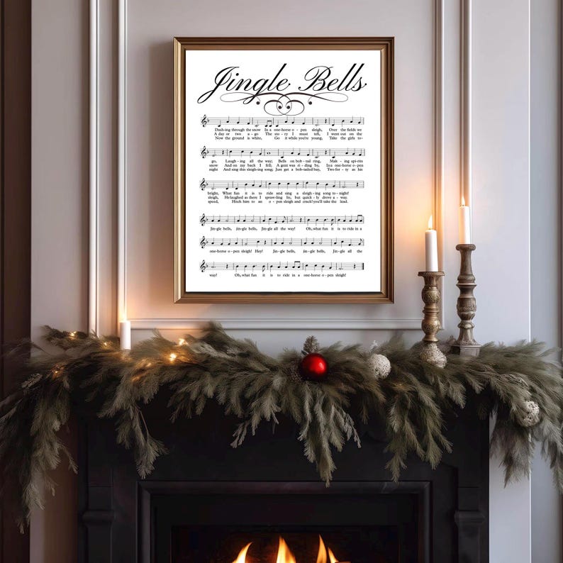 Jingle Bells Music Sheet Print, Vintage Christmas Wall Art, Digital ...