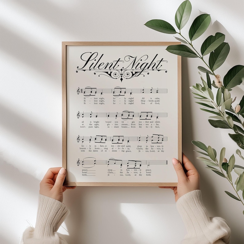 Silent Night Holy Music Sheet Print, Vintage Christmas Wall Art Digital ...