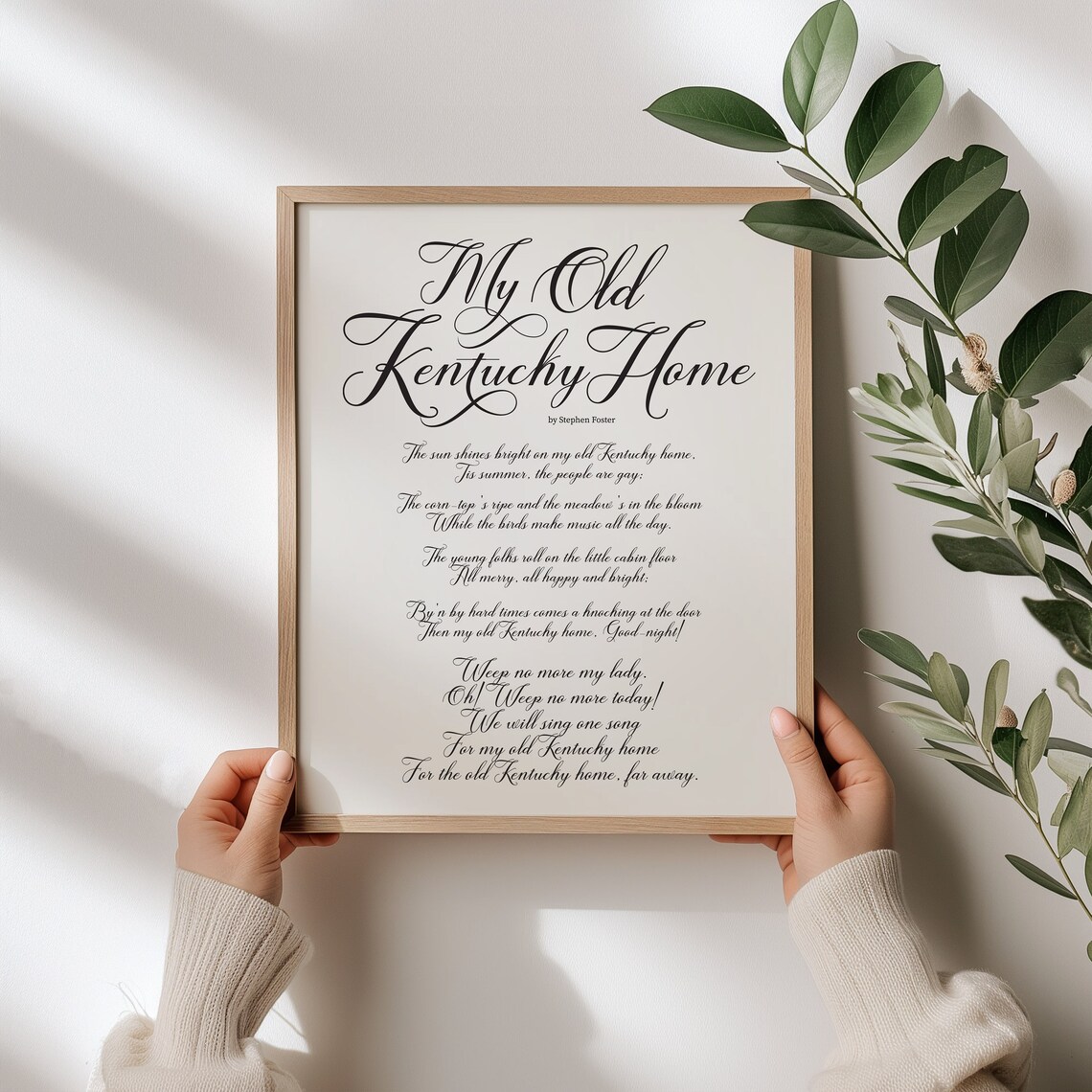 My Old Kentucky Home Lyrics Print, Script Font, Kentucky Derby Decor ...