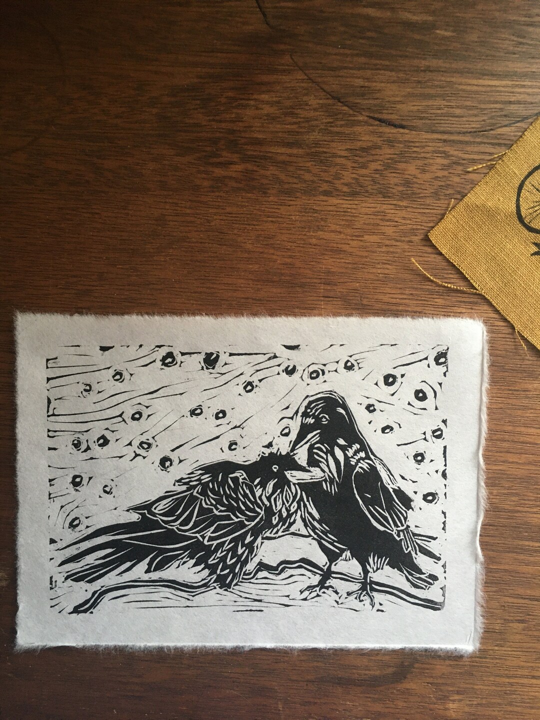 Raven Bird Linocut - "ravens in the Snow" - Original Handmade Print - Etsy