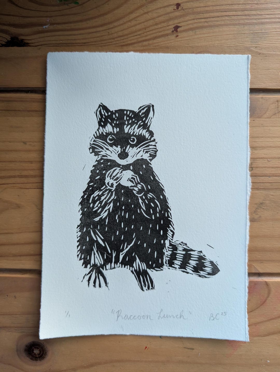 Raccoon Lunch Block Print Original Linocut - Etsy
