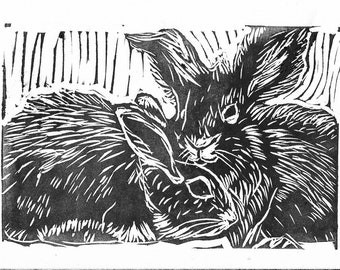 Bunny Linocut Print Original Rabbit Linocut Wildlife Linocut Gift for ...