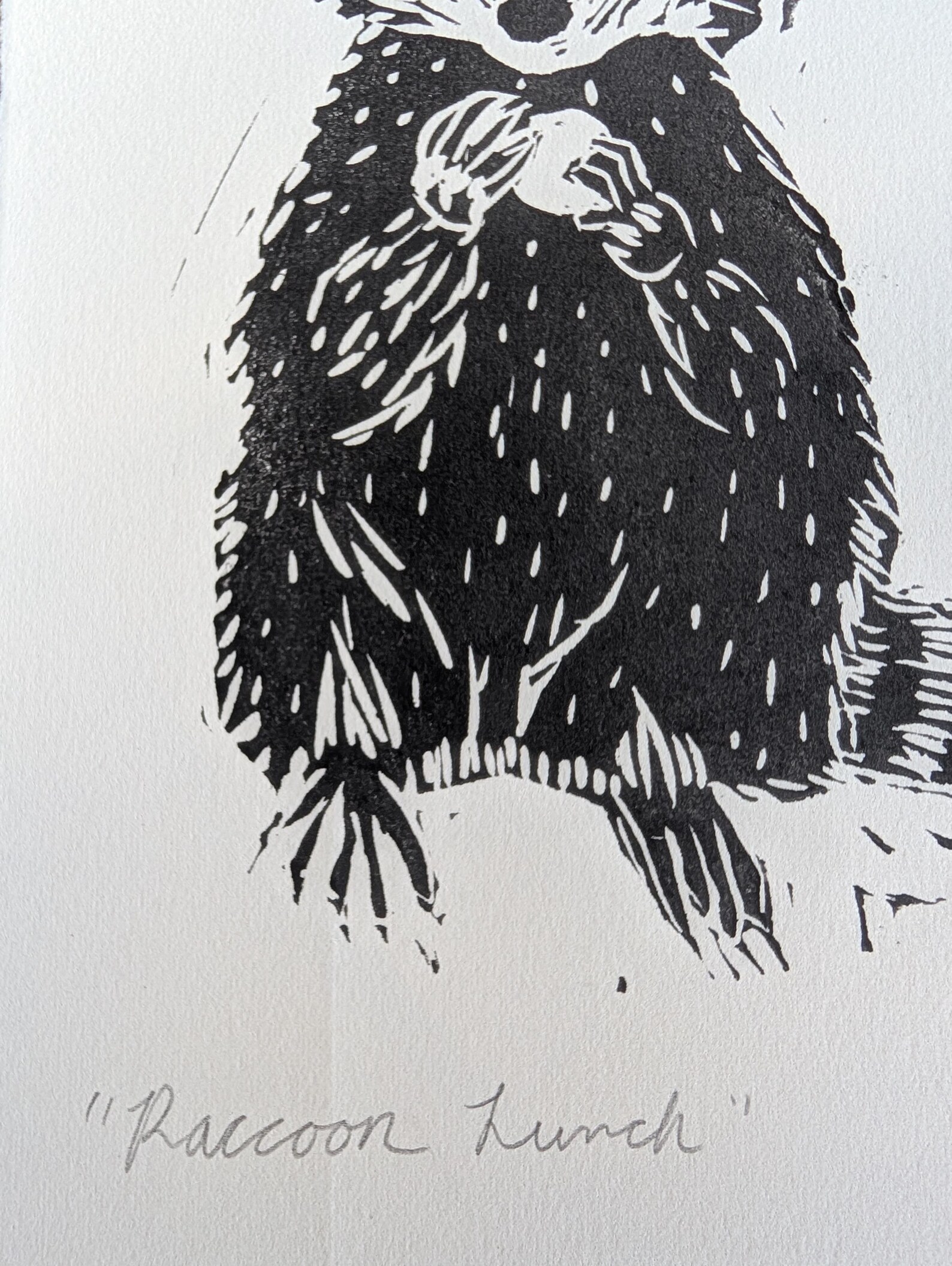 Raccoon Lunch Block Print Original Linocut - Etsy
