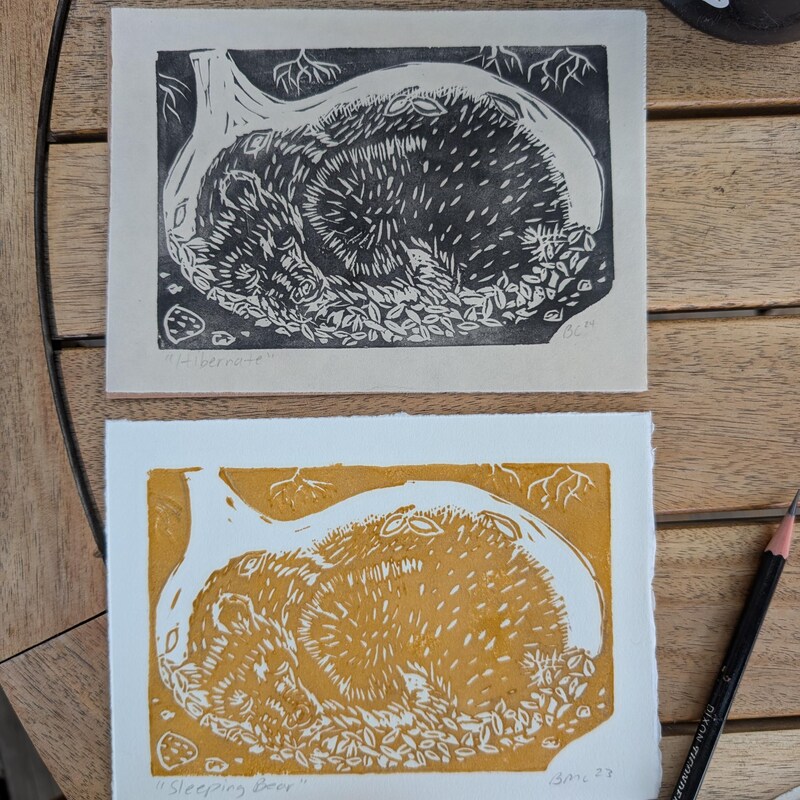 Linocut Bear - Etsy