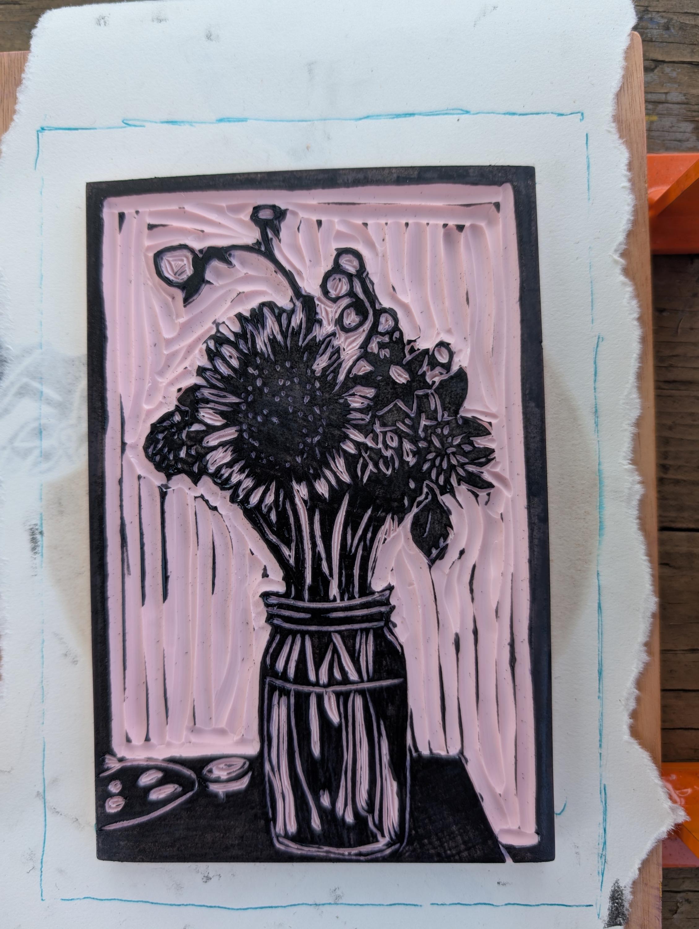 Flower Bouquet Linocut - "august Light" - Original Handmade Print - Etsy