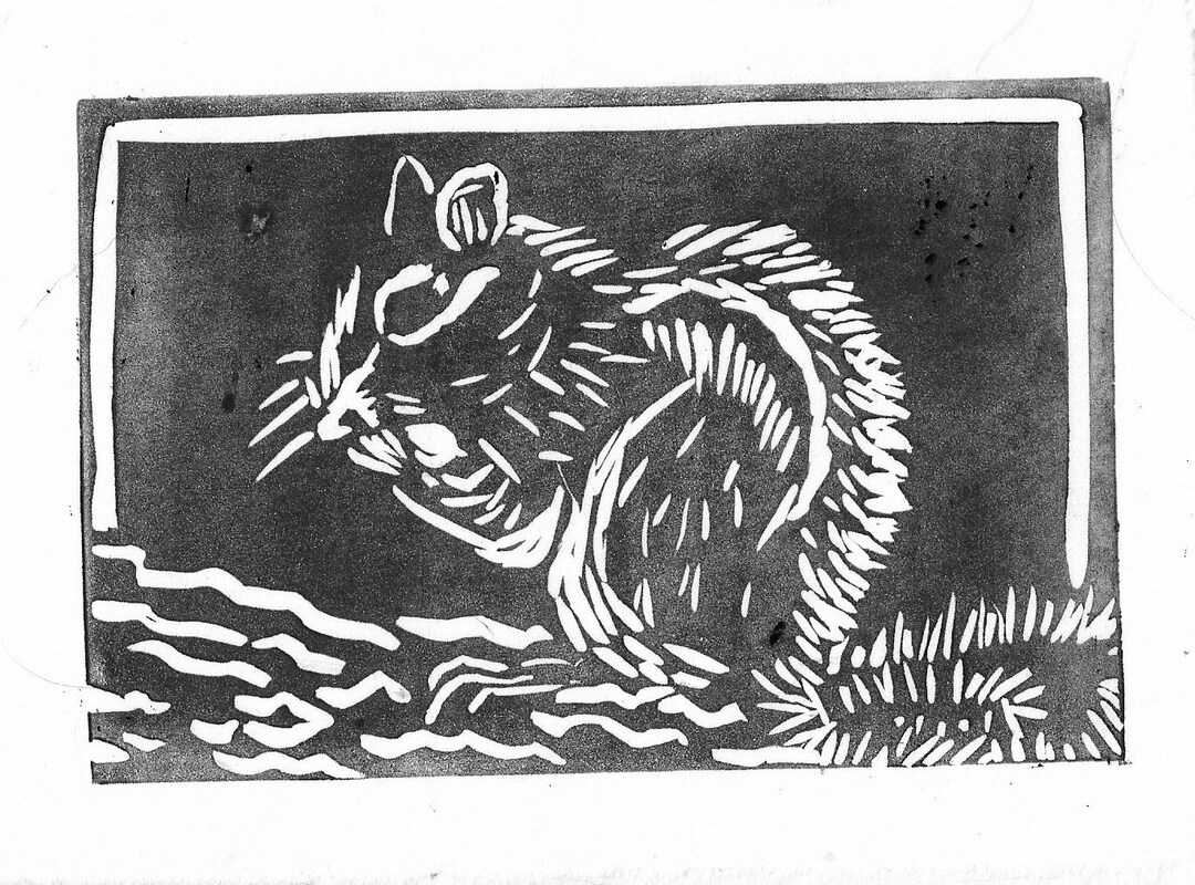 Chipmunk Linocut - "chippee"- Original Handmade Print - Etsy