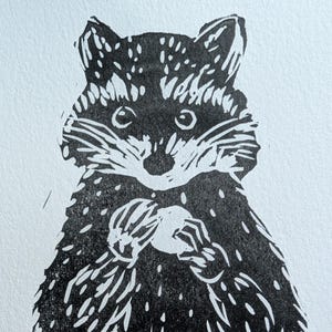 Raccoon Lunch Block Print Original Linocut - Etsy