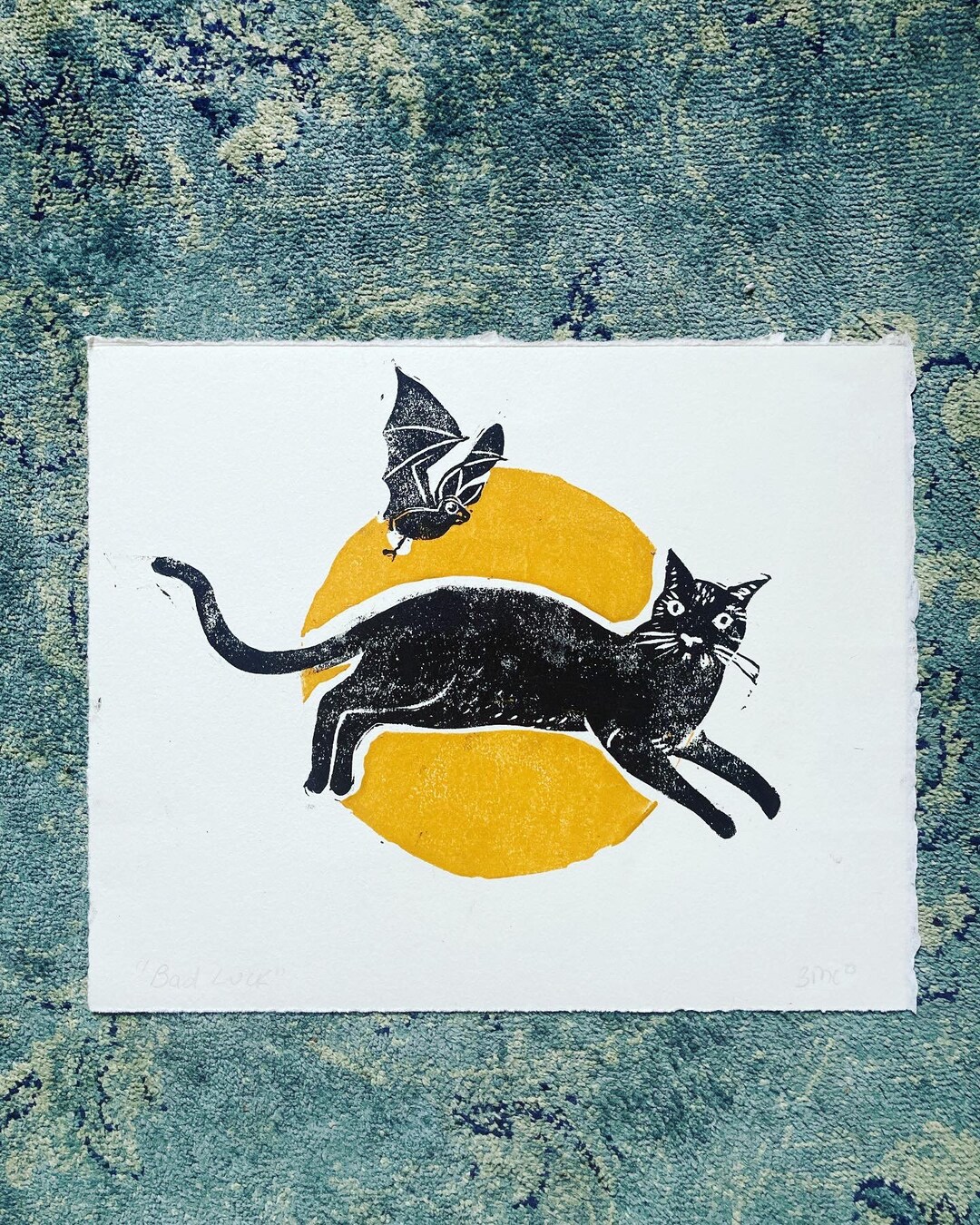 Black Cat Block Print Original Linocut - Etsy