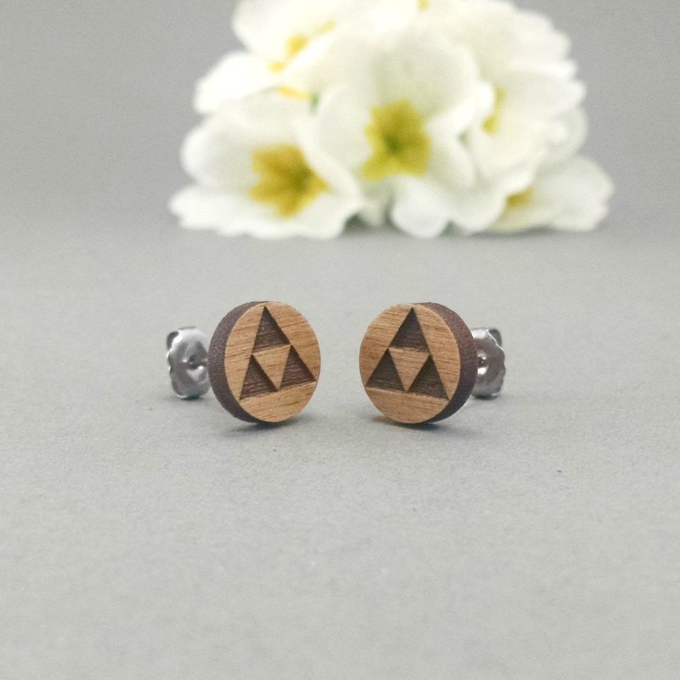 Zelda Triforce Circle Earrings Laser Engraved on Alder Wood - Etsy