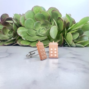 Doctor Who TARDIS Cuff Links - Laser Engraved on Maple Wood - Cufflinks ...