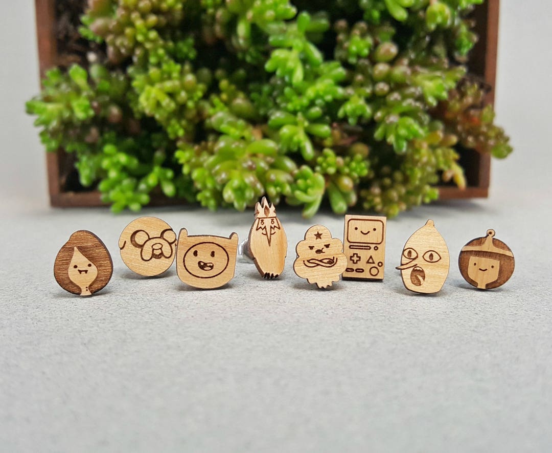 Adventure Time Earrings - Hypoallergenic Titanium Post Wood Earrings ...