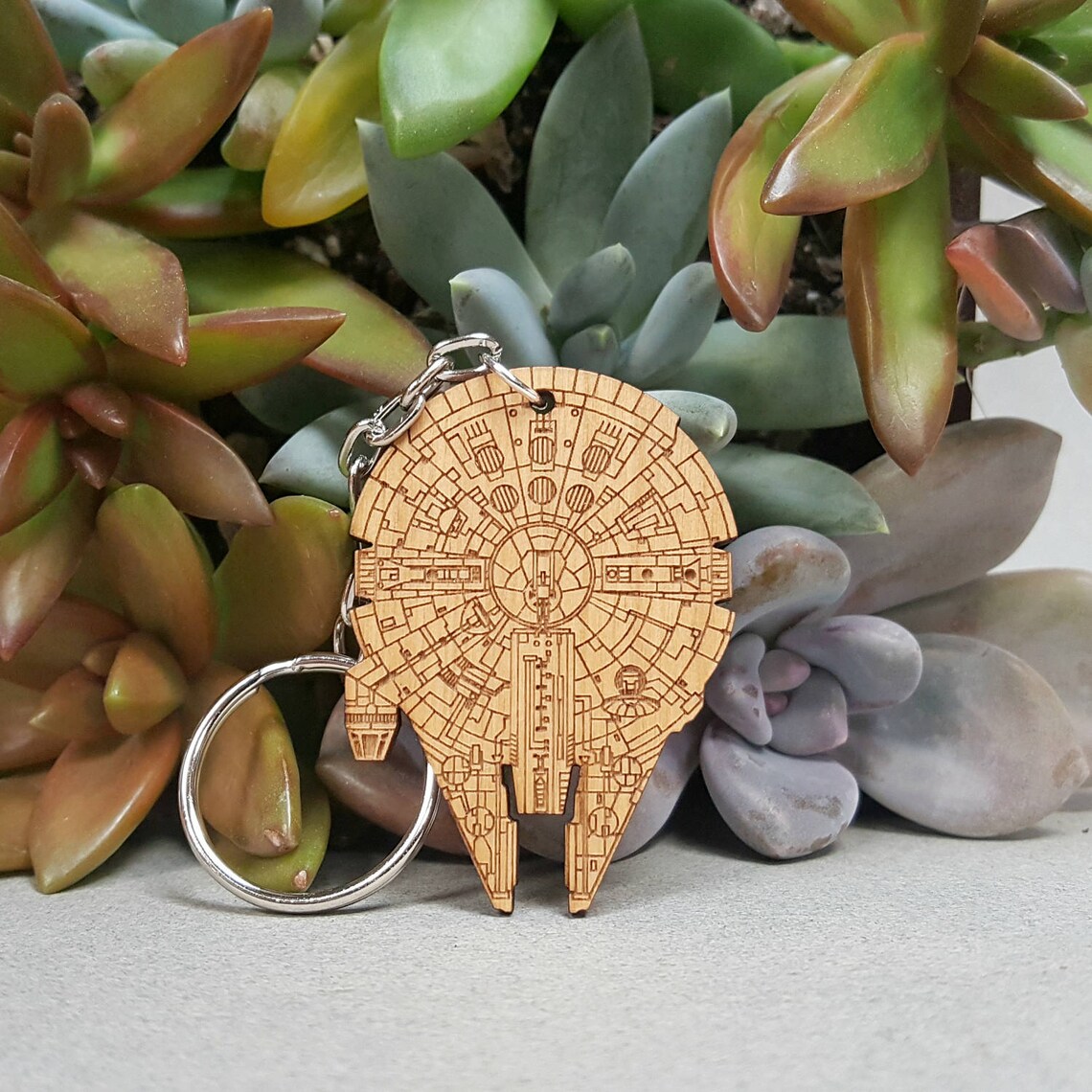 Key Chain - Star Wars Millennium Falcon- Wood Keychain - Laser Engraved ...