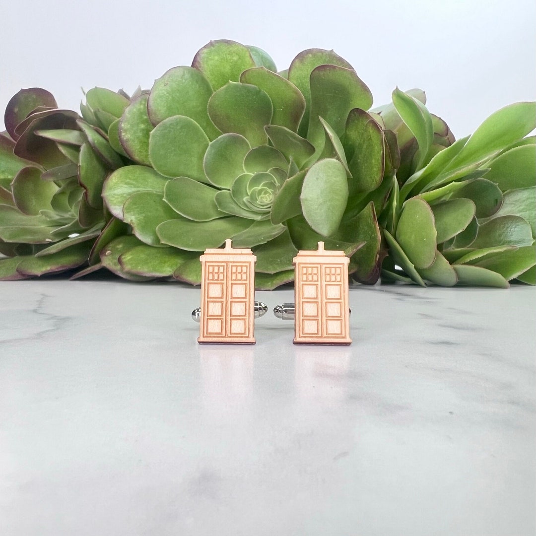 Doctor Who TARDIS Cuff Links - Laser Engraved on Maple Wood - Cufflinks ...