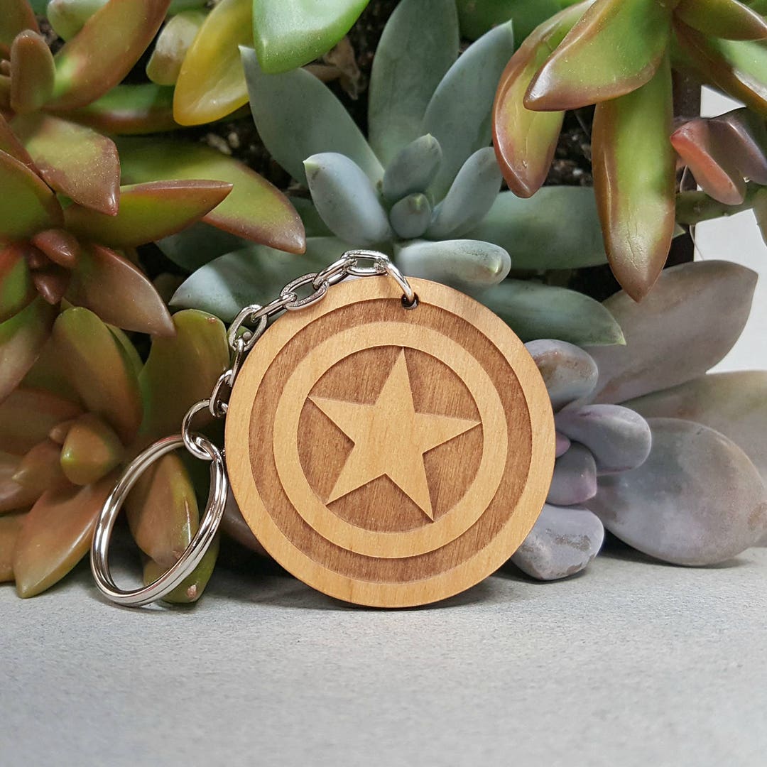 Key Chain - Marvel Captain America- Wood Keychain - Laser Engraved ...
