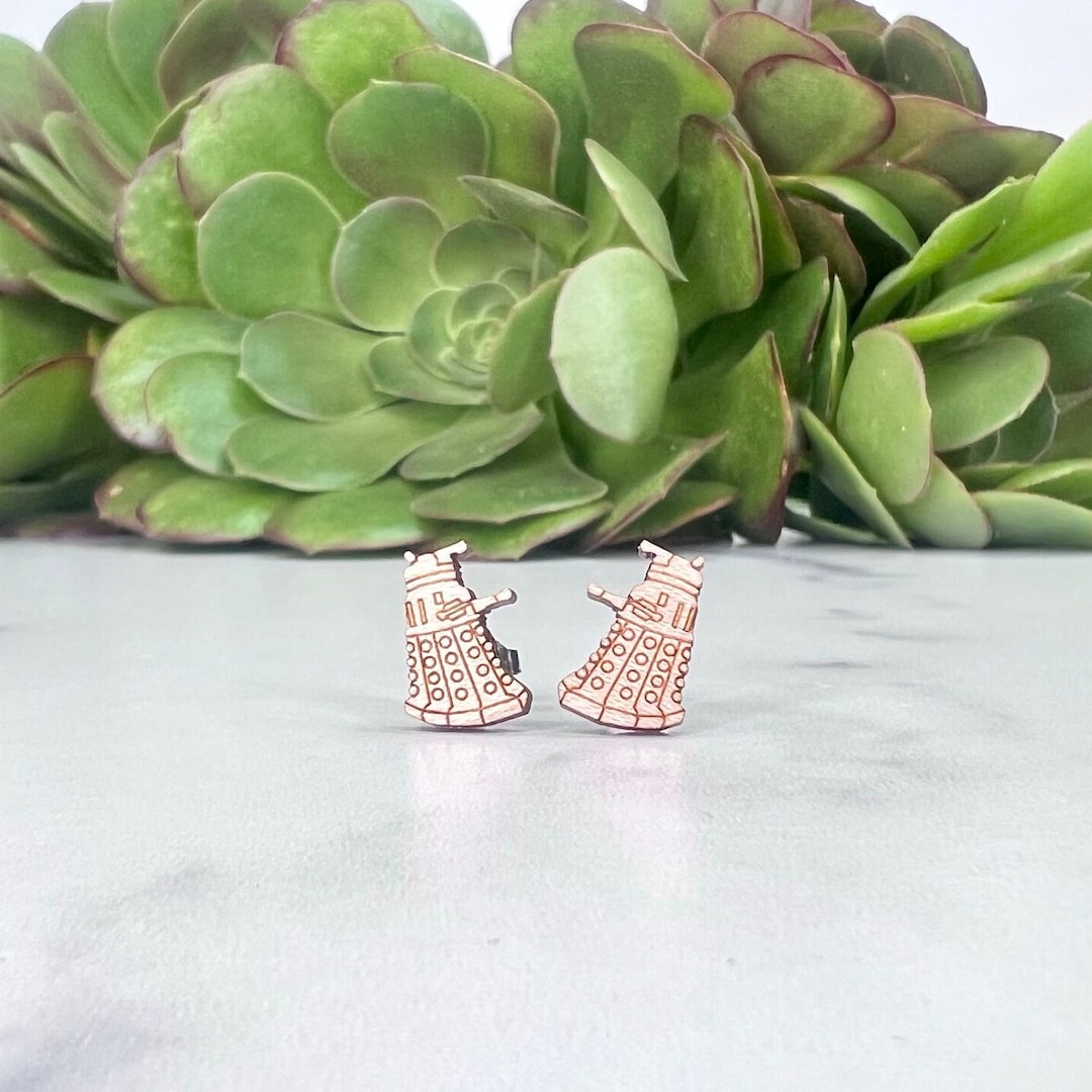 Doctor Who Dalek Earrings – Laser Engraved Maple Wood, Titanium Posts ...