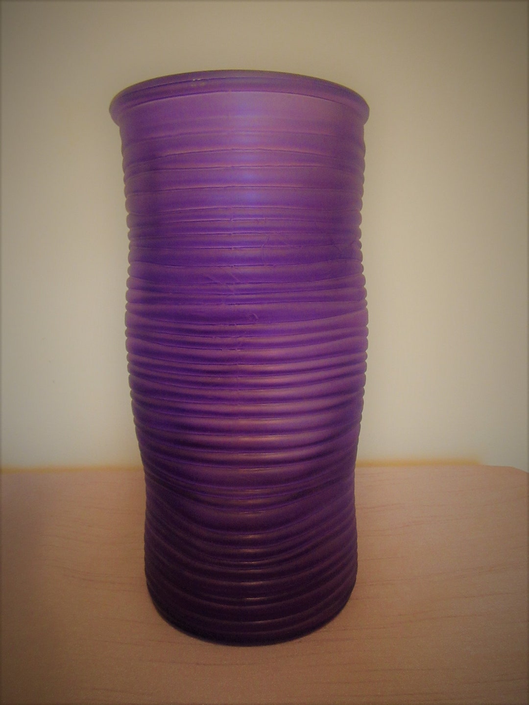 Vintage Colored Pressed Glass Vase, Ribbed Squeezed Cylinder, Modern ...