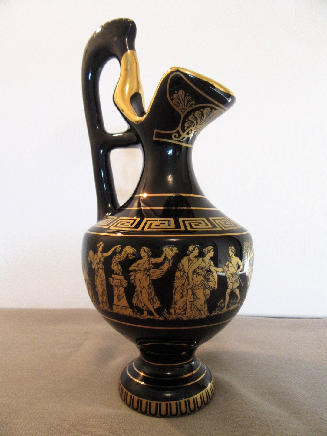 Vintage 24k Gold Trimmed, Hand Made Ancient Greece Style Pitcher, Vase ...