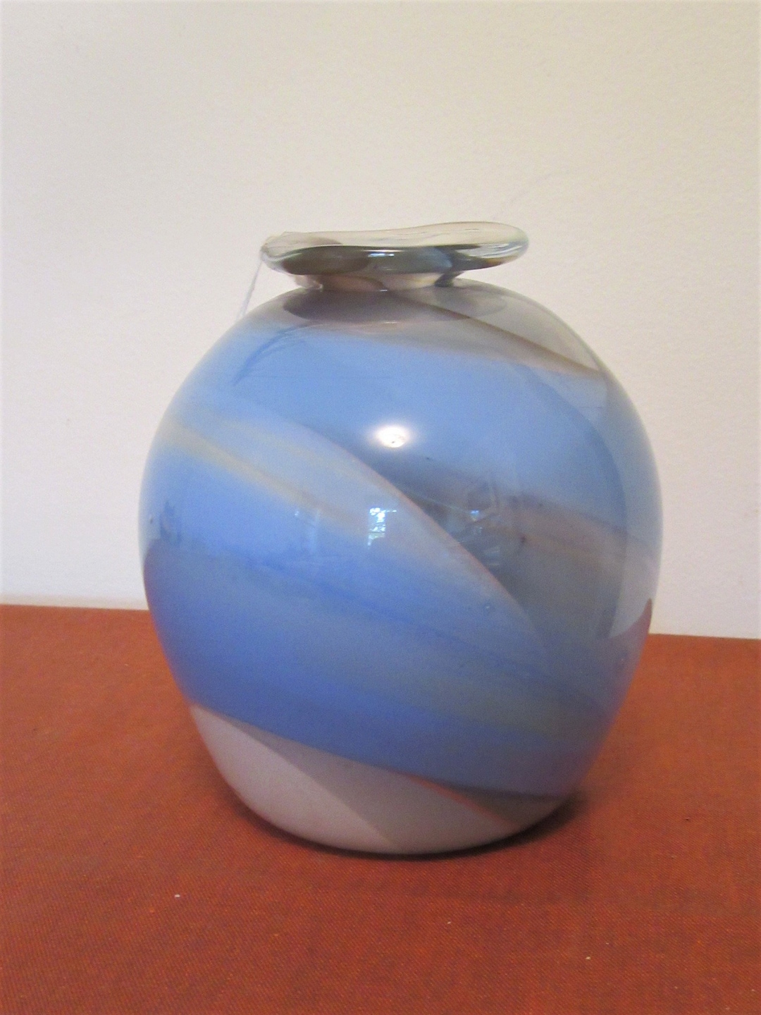 Modern Vintage Chris Clark Art Glass Blue Swirl Vase Hand Blown Artist ...