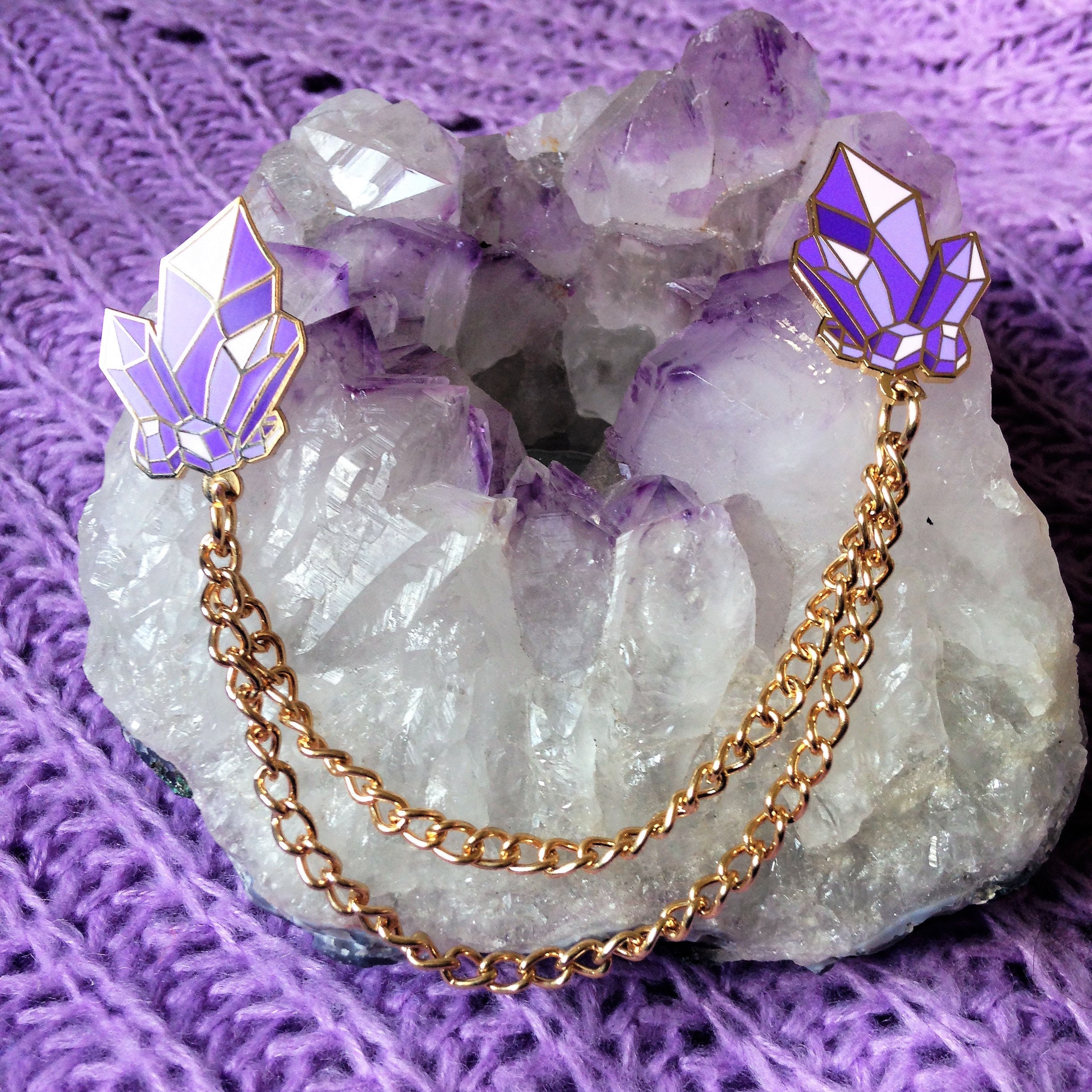 Crystal Cluster Hard Enamel Pin Amethyst Geode Lapel Pin - Etsy