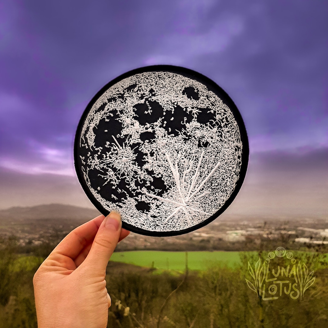 XL Full Moon Glow in the Dark Iron on Patch - Embroidered Flair - Space ...