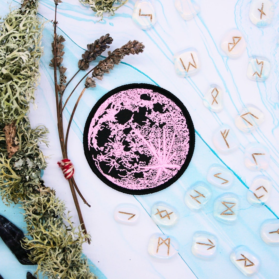 Pink Moon Glow in the Dark Patch Iron on Patch Pastel Space Patch ...