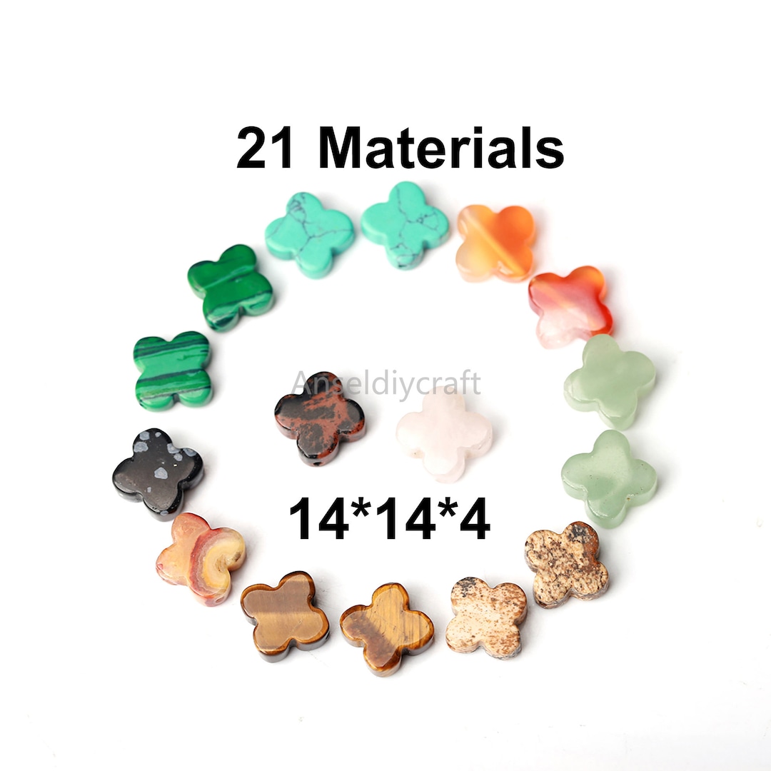 15 14144MM Smooth Four Leaf Clover Beads Red Blue Green Gemstone Flower ...