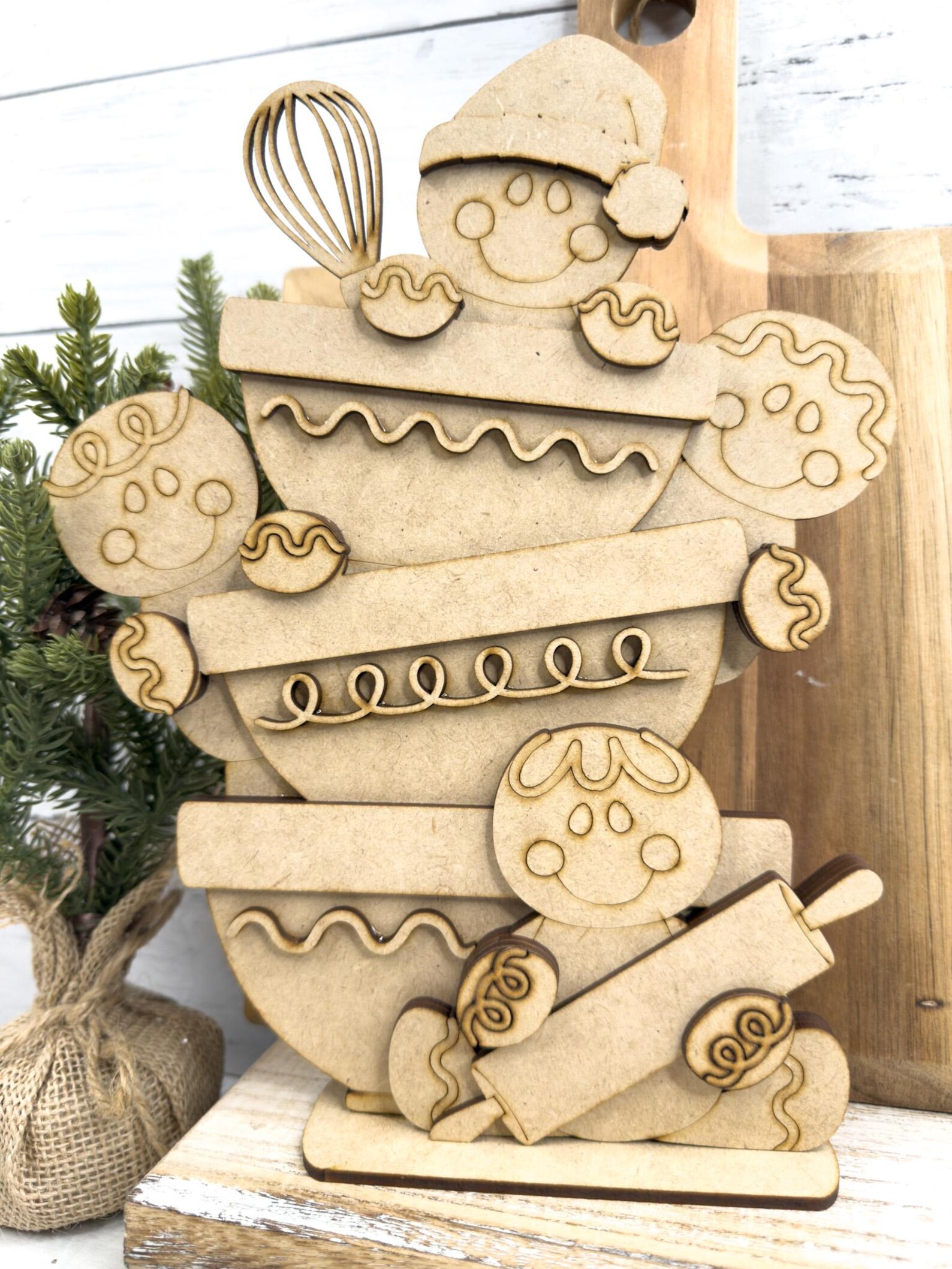 Gingerbread Man Baking Bowls Shelf Sitter DIY Kit | Unfinished Wood Christmas Craft | Holiday ...