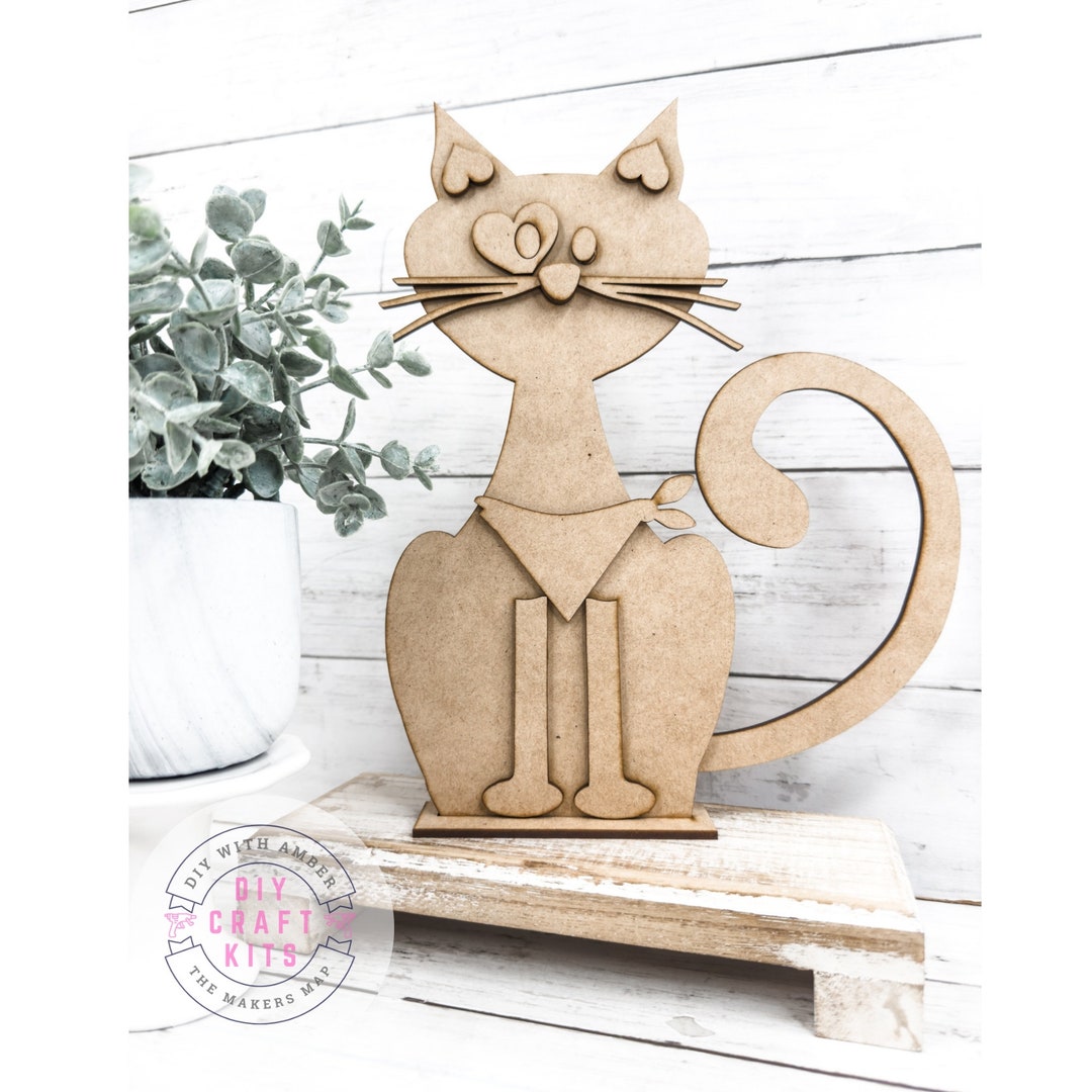 Standing Cat DIY Kit | Valentine's Day Cat Craft Kit | Paint Your Own ...