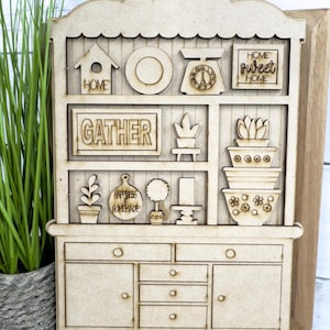 Mini Fancy Farmhouse Kitchen Hutch DIY Craft Kit | Decorative Wooden ...