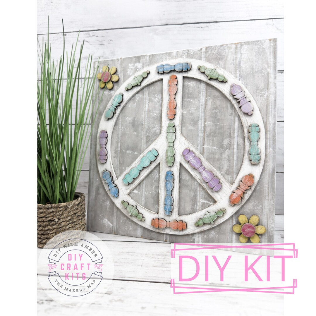 Spindle Peace Sign DIY Kit | Boho Home Decor | Hippie Room Decorative ...
