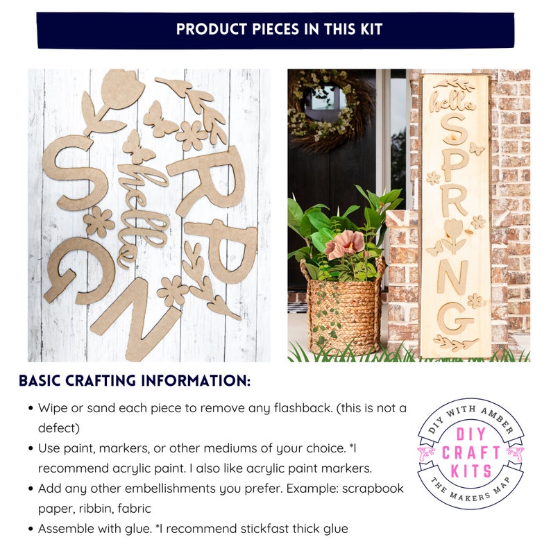 Hello Spring Porch Leaner Add on Pieces DIY Craft Kit | Unfinished Wood ...