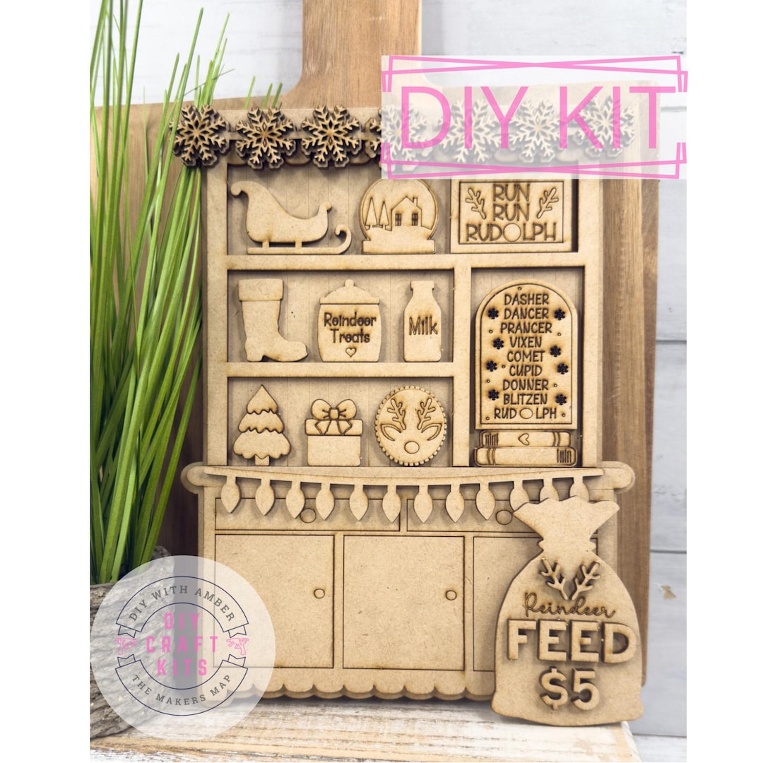 Mini Reindeer Christmas Kitchen Hutch DIY Craft Kit | Decorative Wooden ...