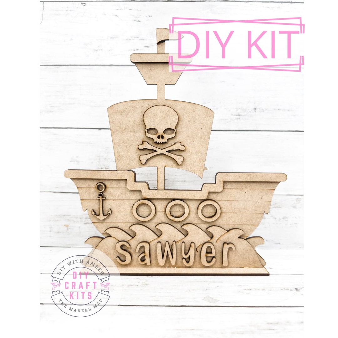 Personalized Pirate Ship Custom Name Sign DIY Kit | Unfinished Wood ...