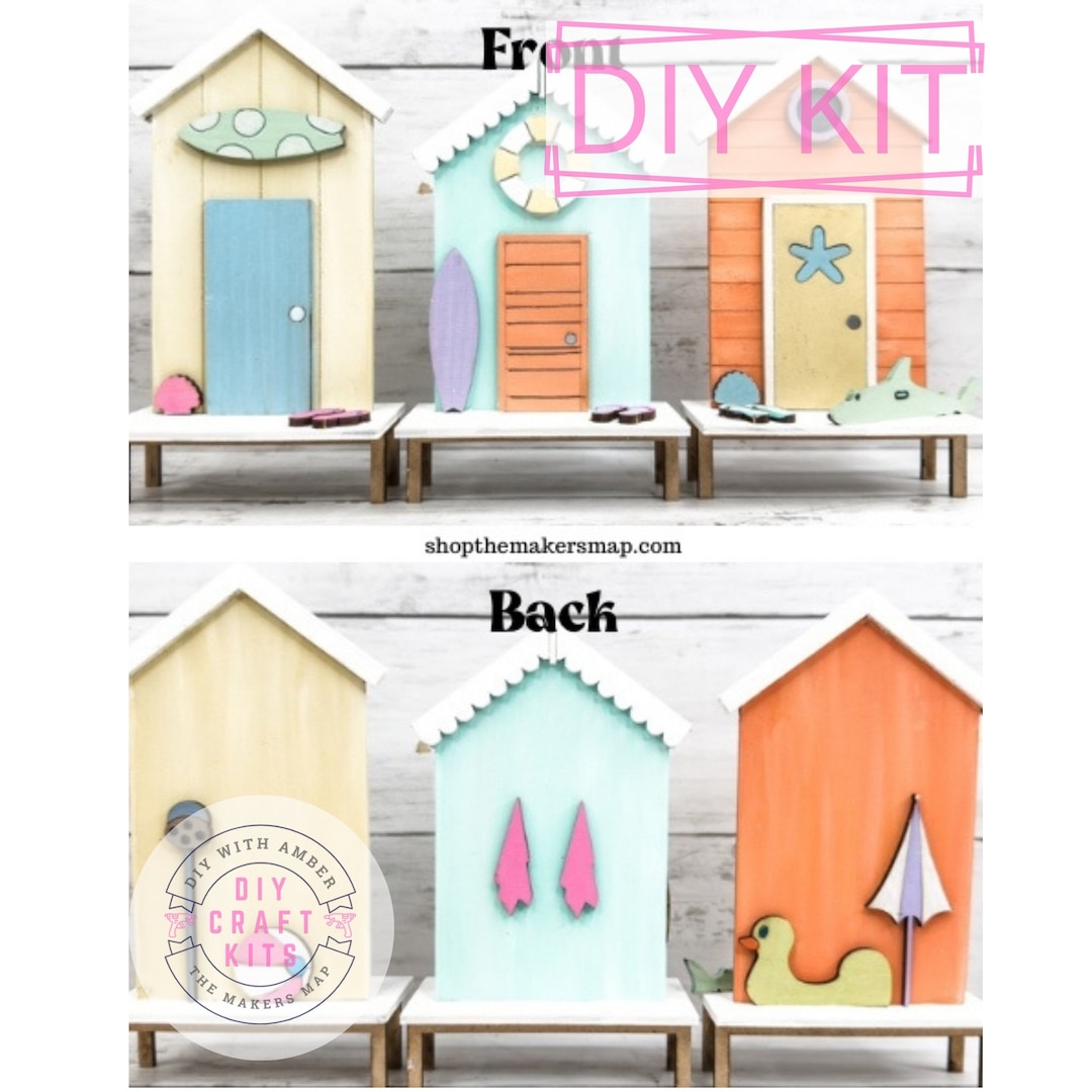 DIY Kit 3 Little Beach Huts Reversible | Beach House Decor | Coastal ...