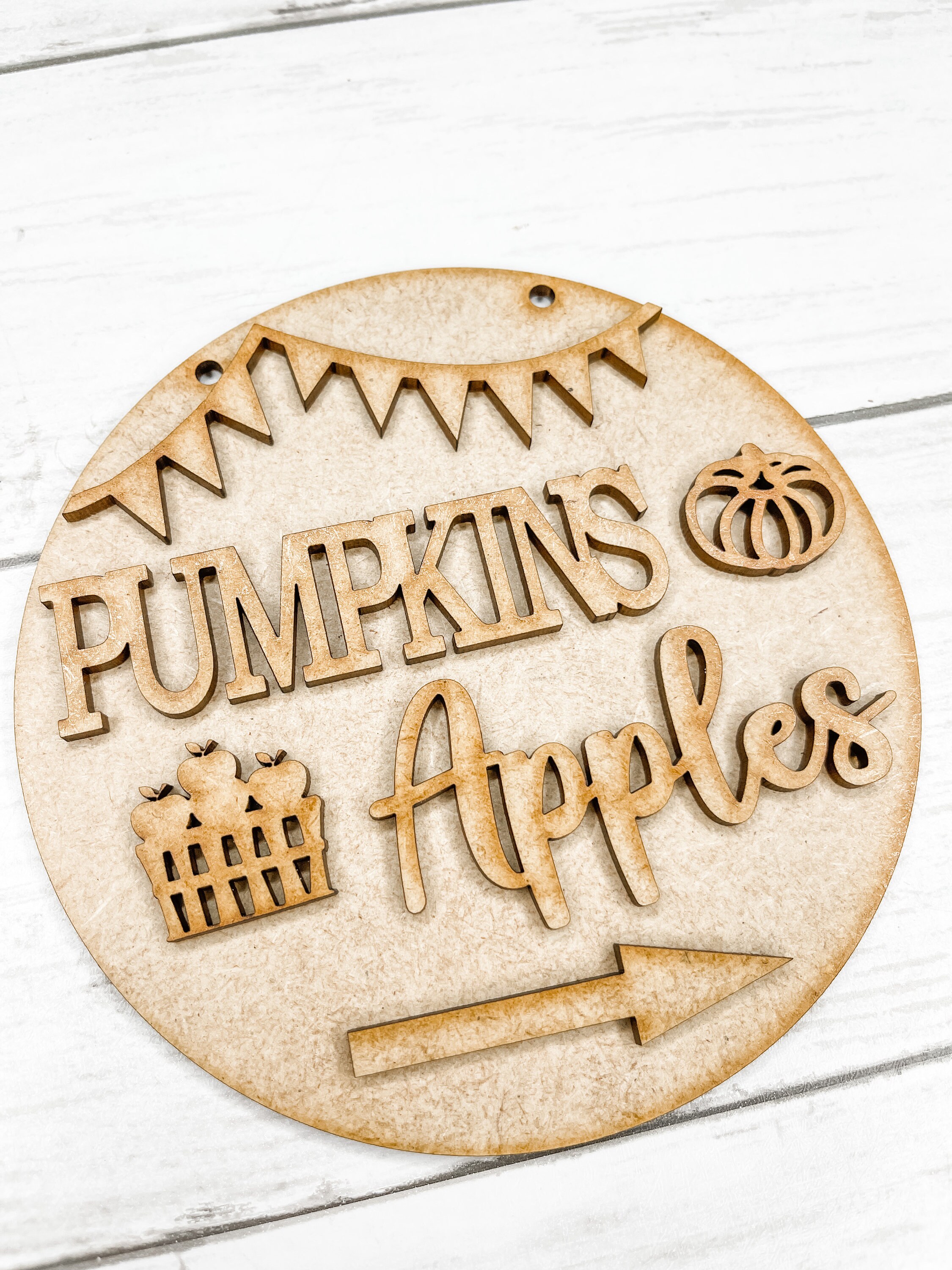 Apples and Pumpkins 5 in Round Sign DIY Craft Kit | Wooden Fall Decor ...