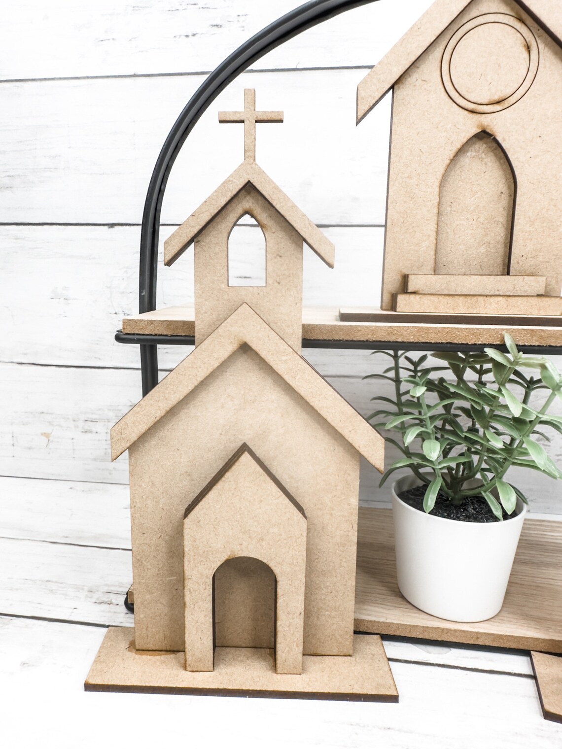 Wooden Church Sitter Trio DIY Craft Kit | Farmhouse Tiered Tray Decor ...