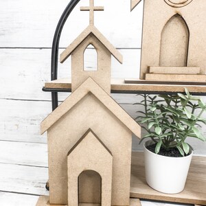 Wooden Church Sitter Trio DIY Craft Kit | Farmhouse Tiered Tray Decor ...