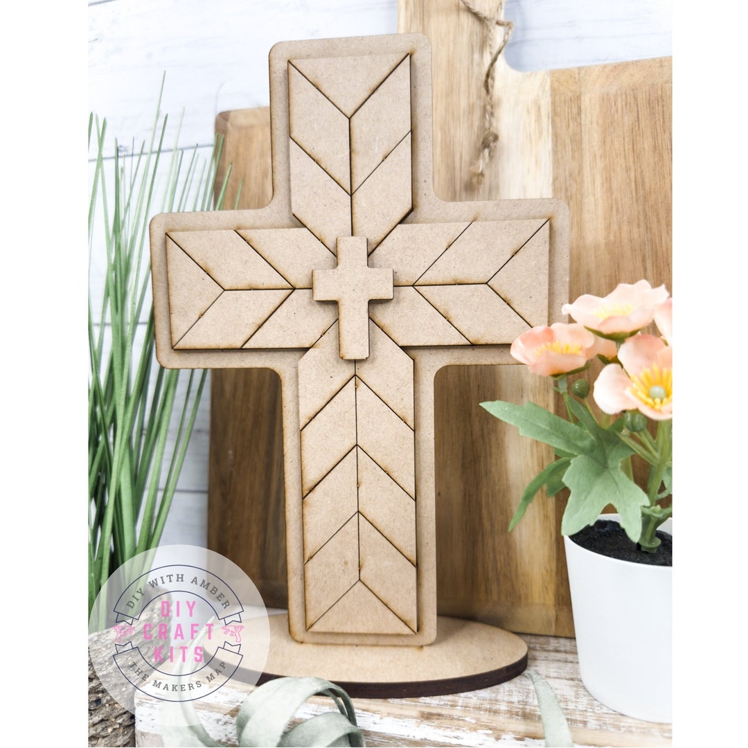 Quilt Cross DIY Kit | Vintage Wood Craft | Religious Craft Kit ...