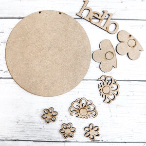 Floral Hello Sign DIY Kit | 5 in Round Sign | Hello Spring Decor Wood ...