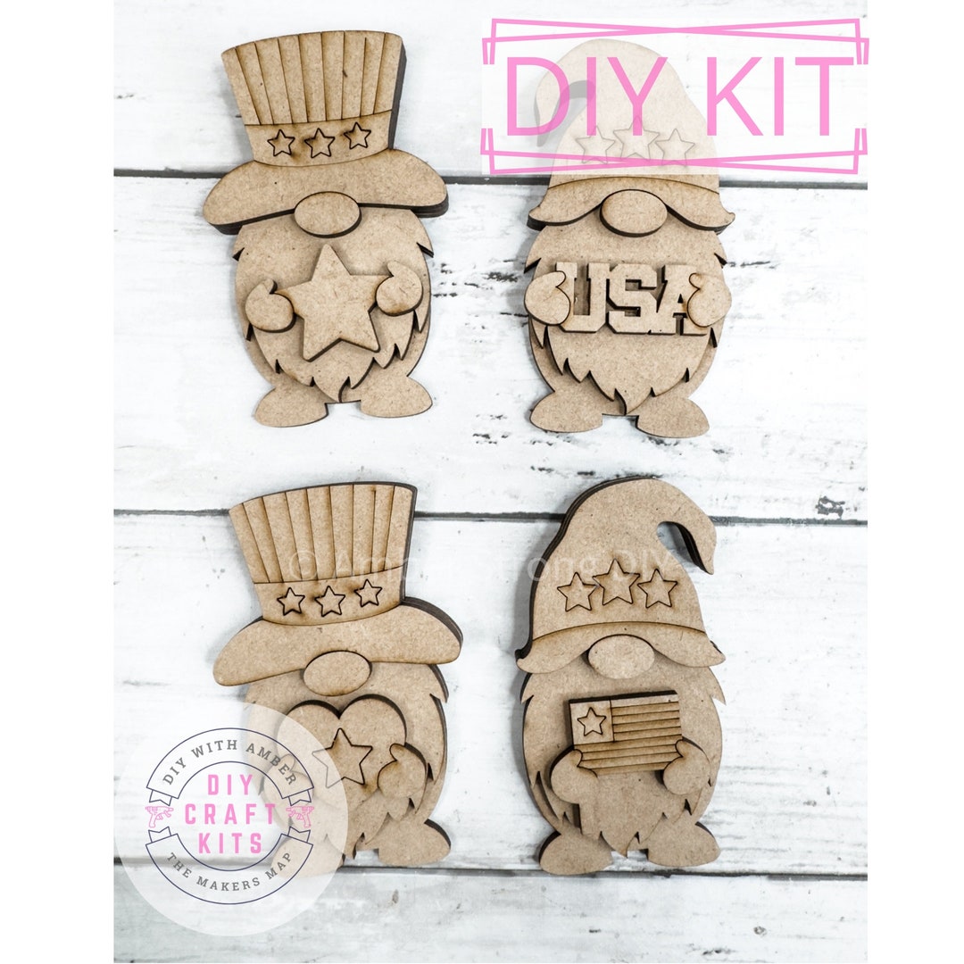 4 Little Patriotic Gnomes DIY Kit | 4th of July Craft Kit Decor DIY ...