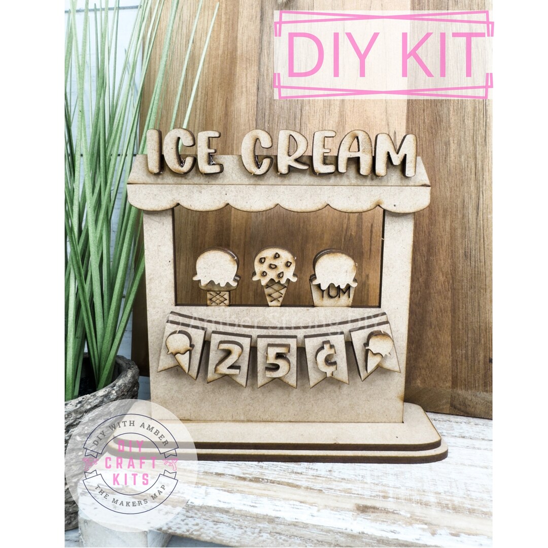 Ice Cream Stand Wood DIY Craft Kit | Summer Tiered Tray Decoration ...
