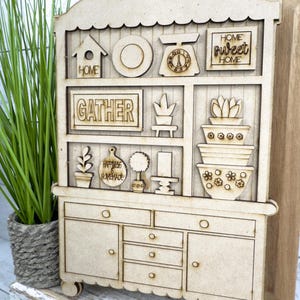 Mini Fancy Farmhouse Kitchen Hutch DIY Craft Kit | Decorative Wooden ...